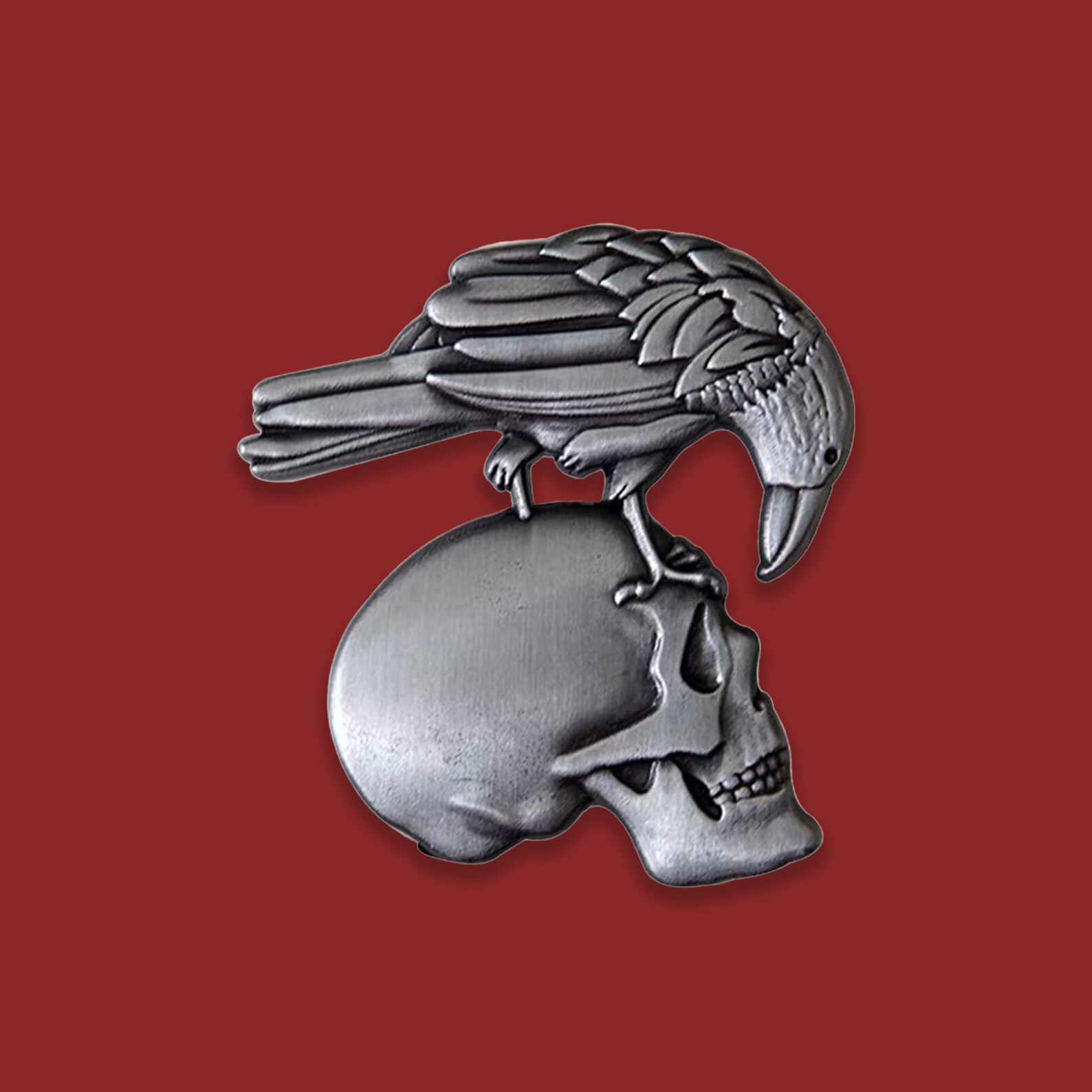 Raven Stand on the Skull Brooch / Pin - Etsy
