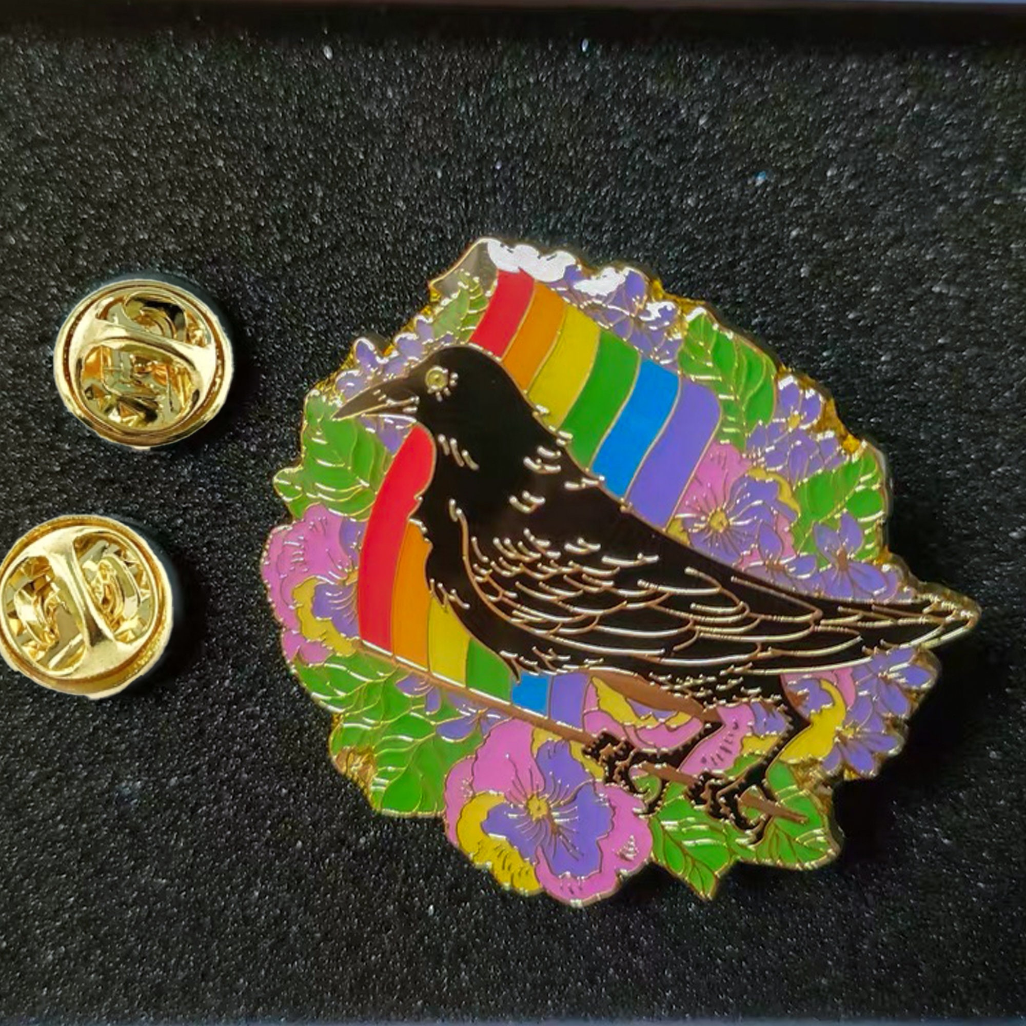 Rainbow Raven Badge With Flag, Pride Flag,floral Badge With Raven ...