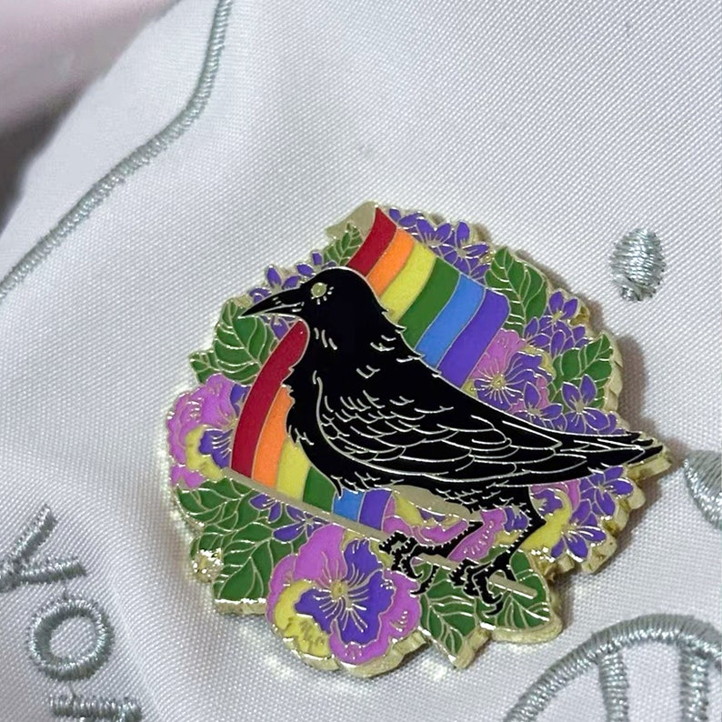 Rainbow Raven Badge With Flag, Pride Flag,floral Badge With Raven ...