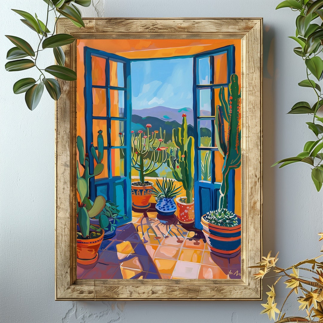 Modern Cactus Wall Art Print, Abstract Cactus Still Life Painting ...