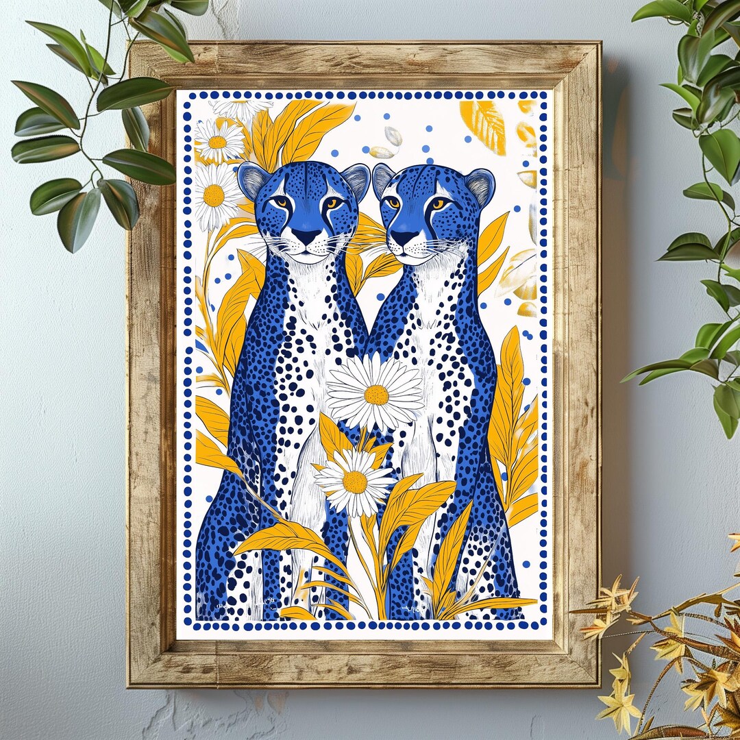 Blue Cheetahs Art Print, Home Decor, Wall Decoration, Gift for Her ...