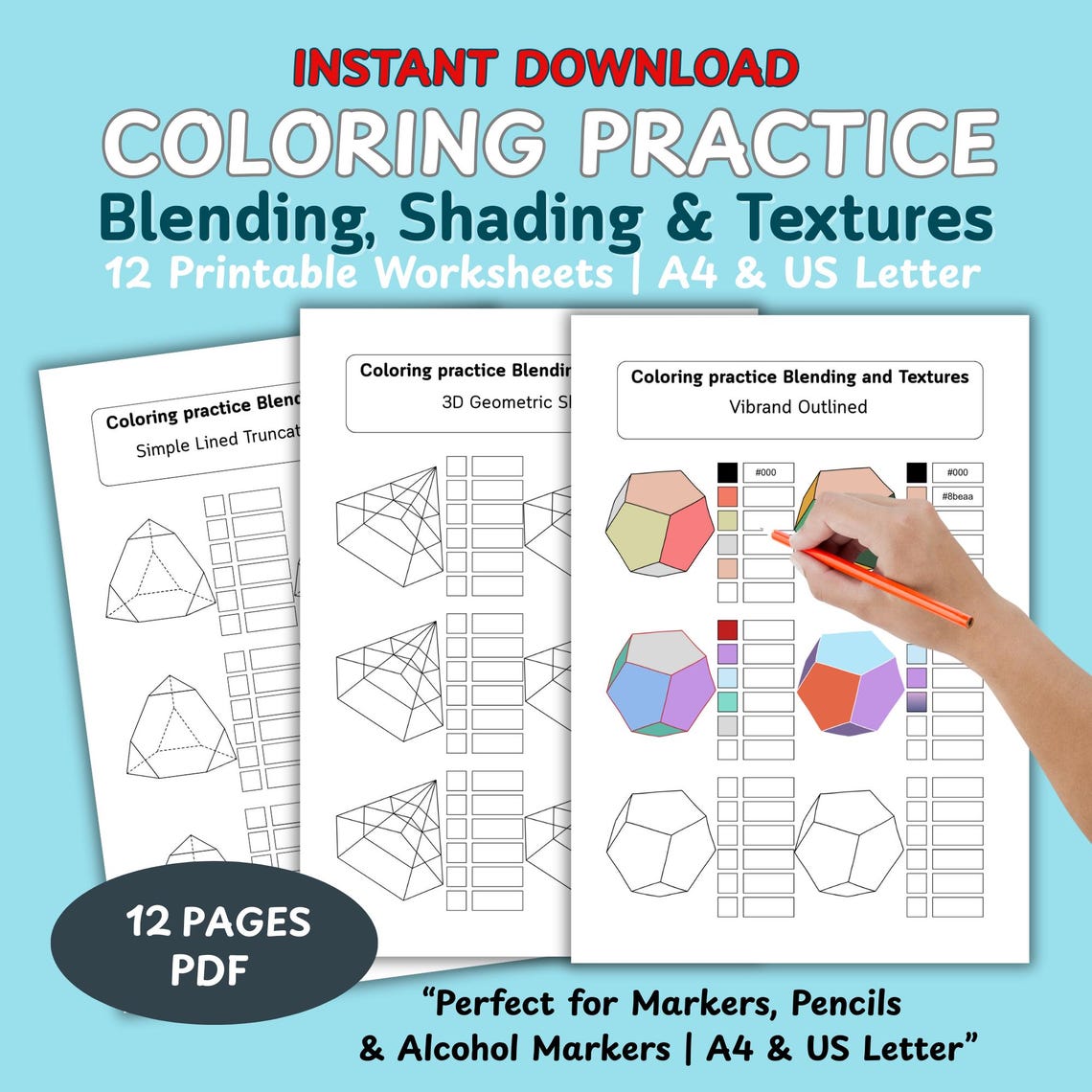 Coloring Practice Worksheets – Blending, Shading , Textures | 12 ...