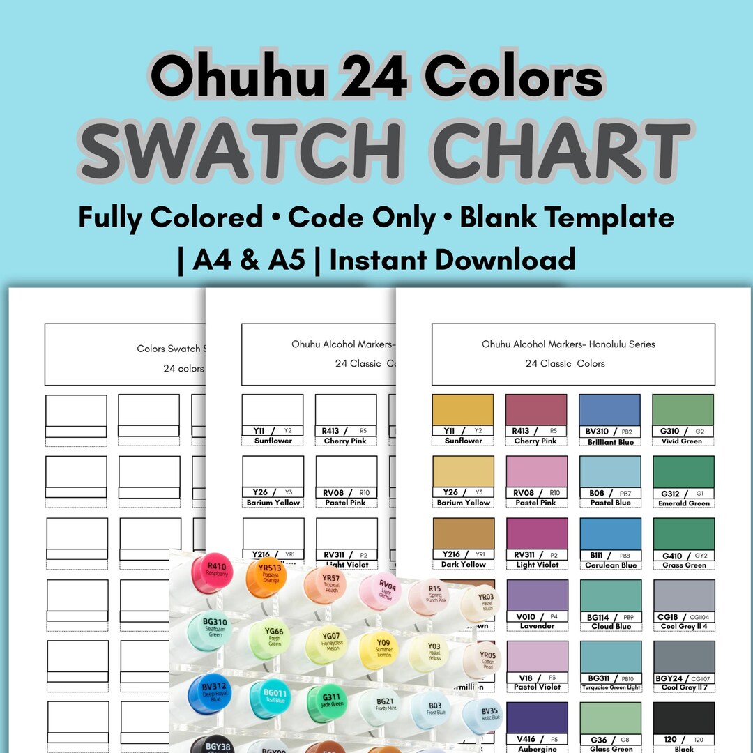 Ohuhu Honolulu 24 Markers Swatch Chart: Color Code Template (PDF) - Etsy