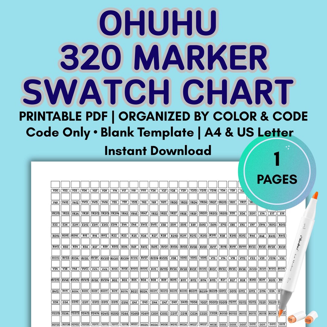 Ohuhu 320 Marker Swatch Chart: Color Reference (printable PDF) - Etsy