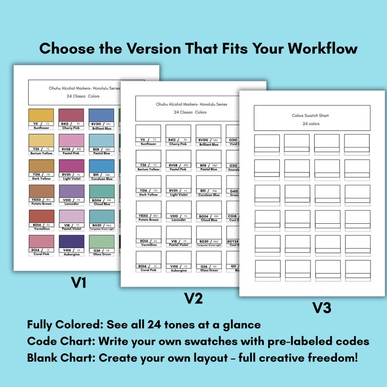 Ohuhu Honolulu 24 Markers Swatch Chart: Color Code Template (PDF) - Etsy