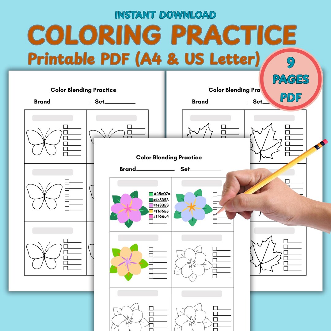 Coloring Practice Worksheets: Color Swatch Chart, Blending Practice ...