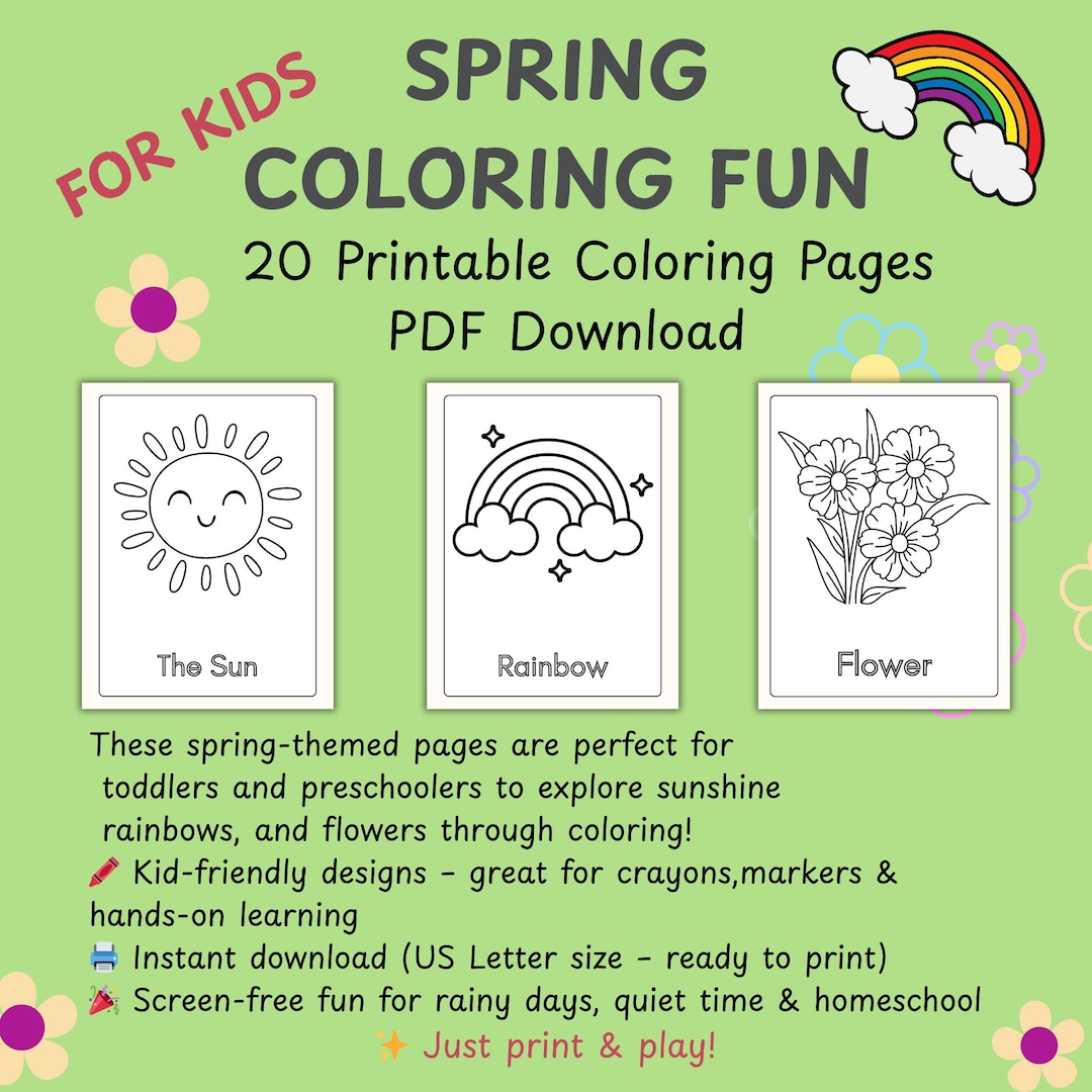 Spring Coloring Pages for Kids: 20 Fun Printable Worksheets (PDF ...