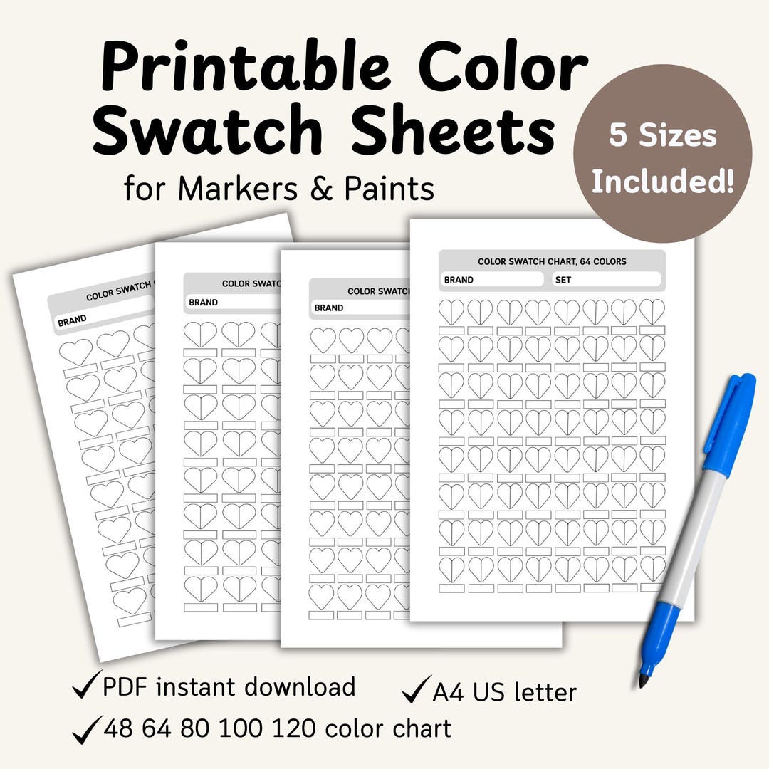Printable Color Swatch Sheets for Markers & Paints | 48 64 80 100 120 ...