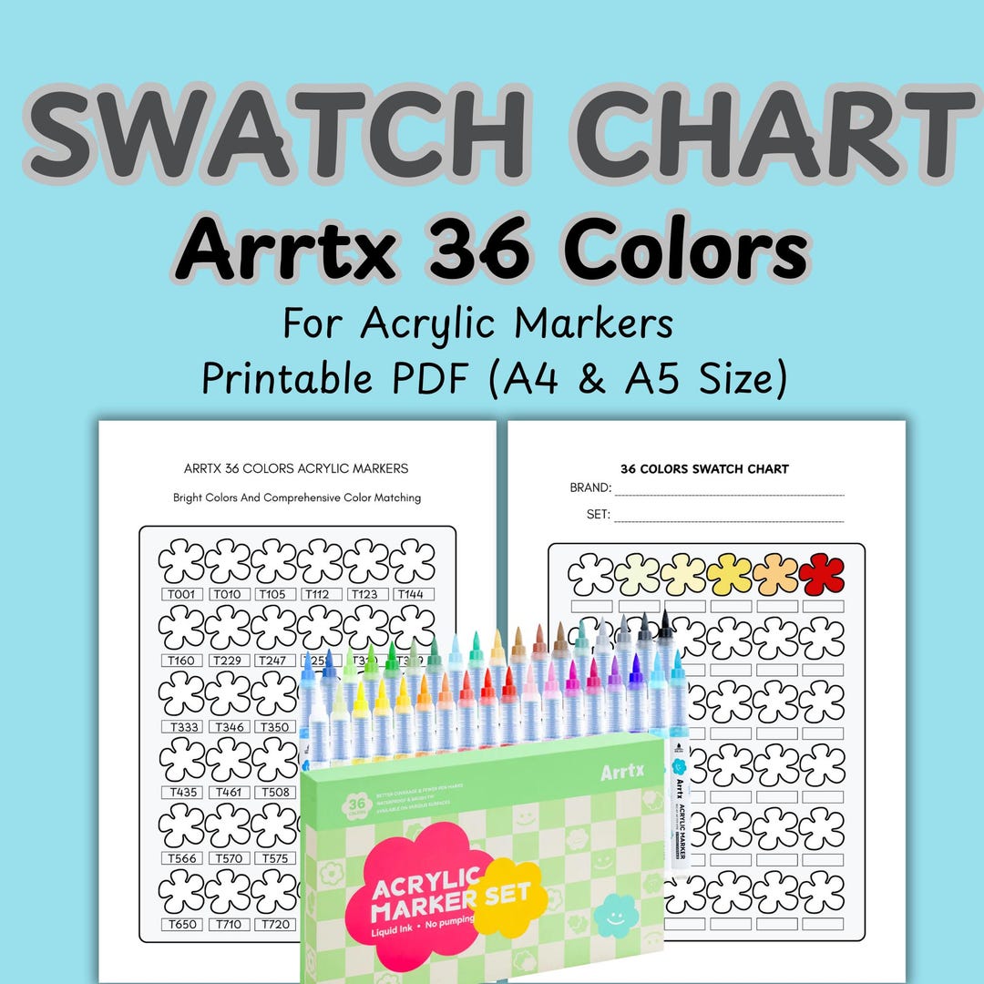 Arrtx 36 Color Acrylic Marker Swatch Chart Template (PDF Download) - Etsy
