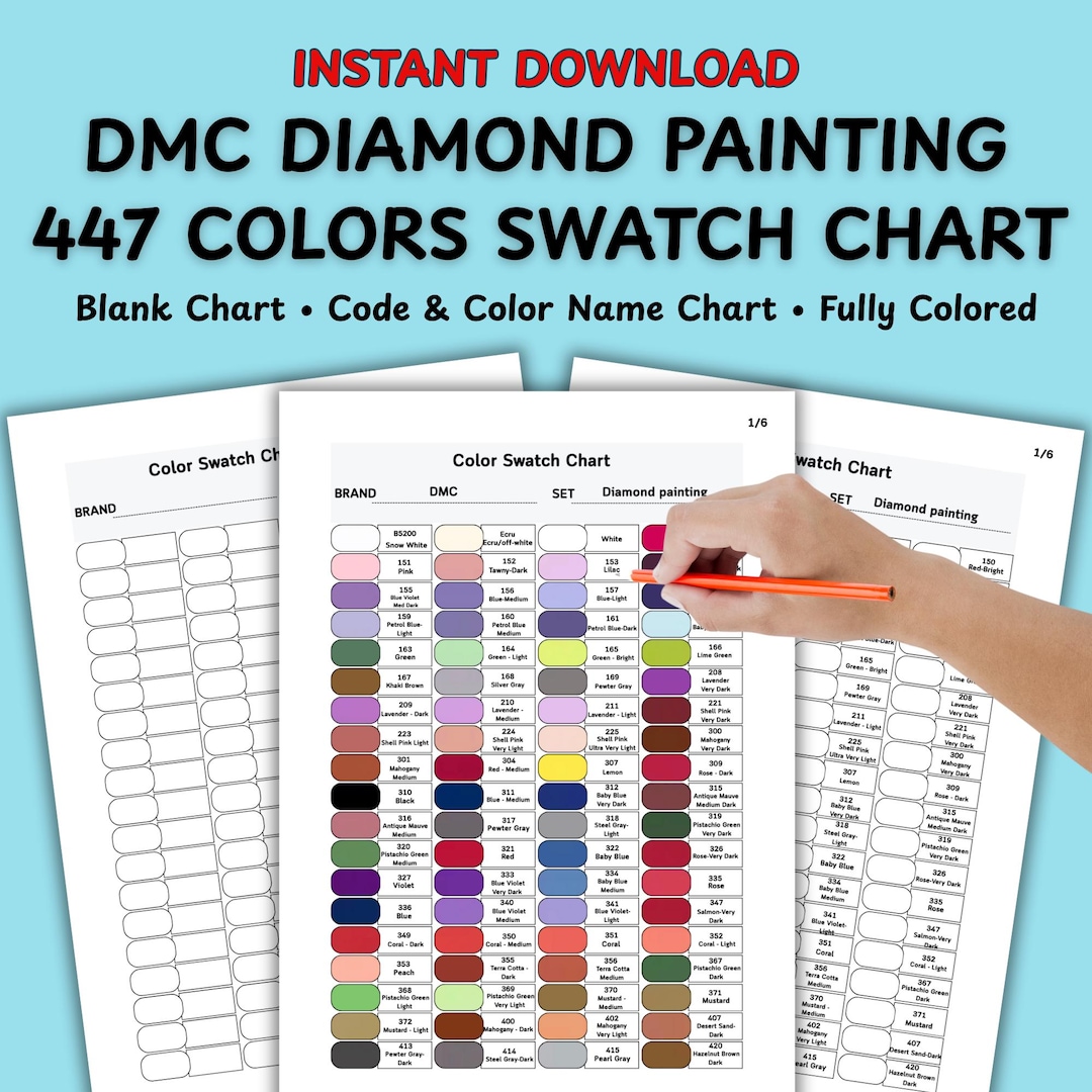 DMC Diamond Painting Color Chart 447 Colors | A4 & US Letter PDF - Etsy