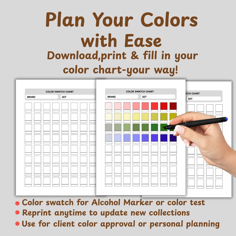 64 Color Swatch Chart Printable | Marker & Pen Swatch Template PDF ...