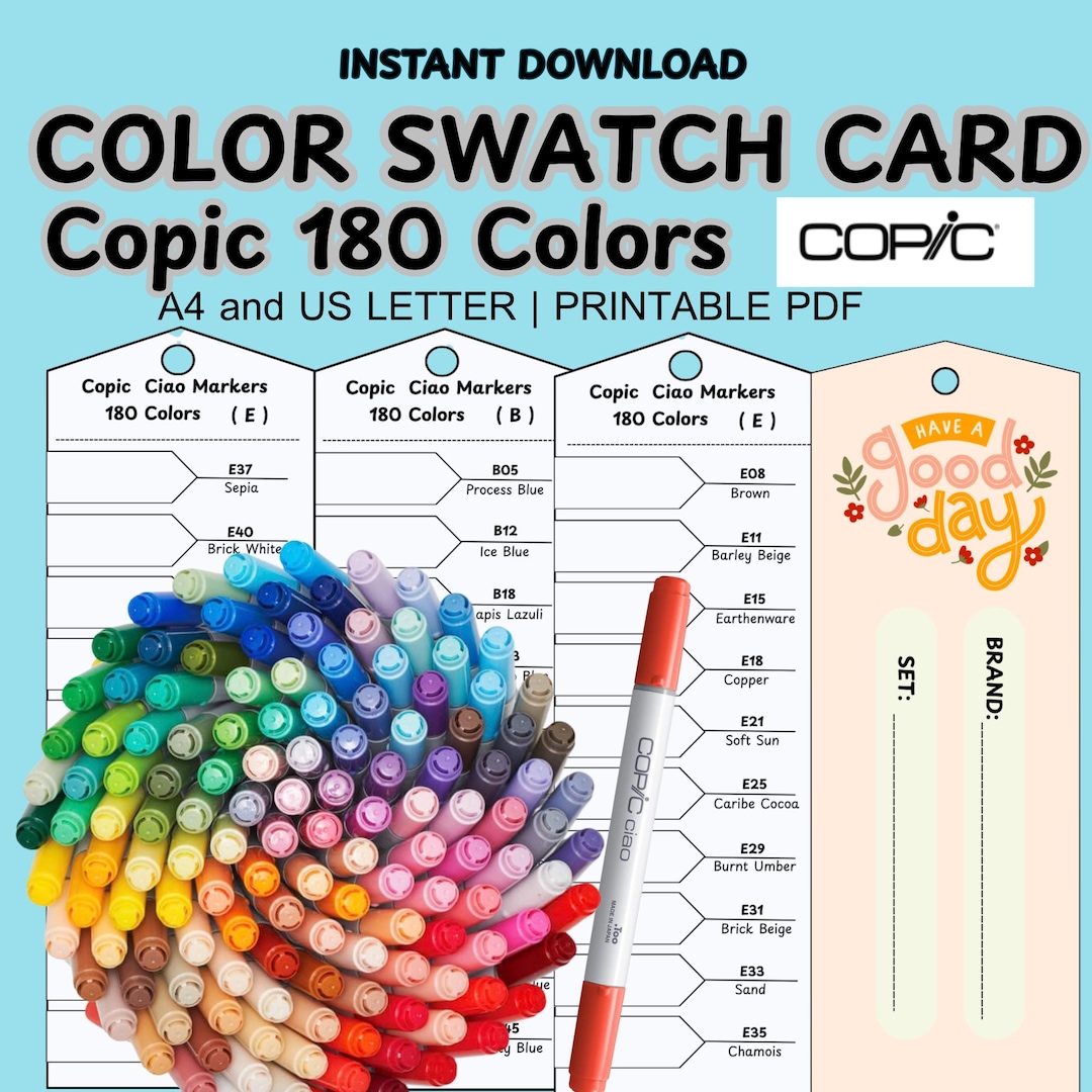 Copic Ciao 180 Colors Swatch Card Template Printable PDF Alcohol Marker ...