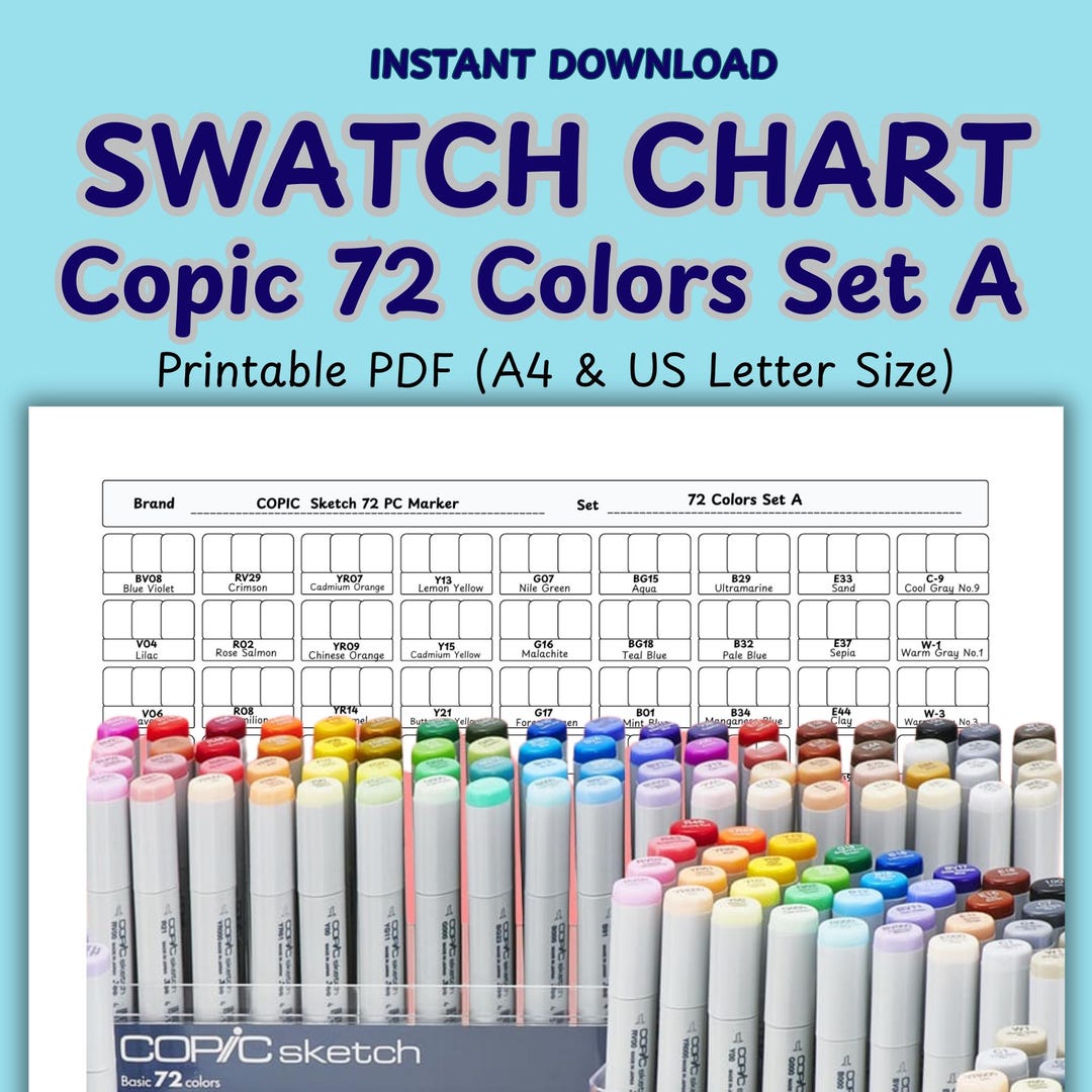 Copic Sketch 72 Colors Marker Set A Swatch Chart Template Printable PDF ...