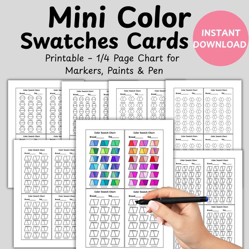 Mini Color Swatch Cards Printable – 1/4 Page Chart for Markers, Paints ...