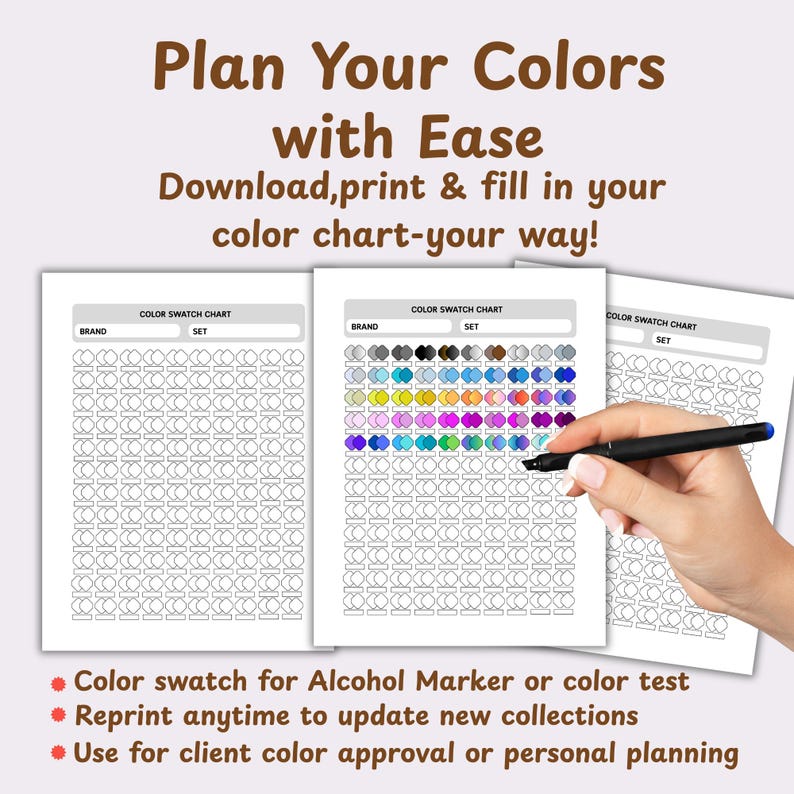 120 Color Swatch Chart Printable | Marker & Pen Swatch Template PDF ...