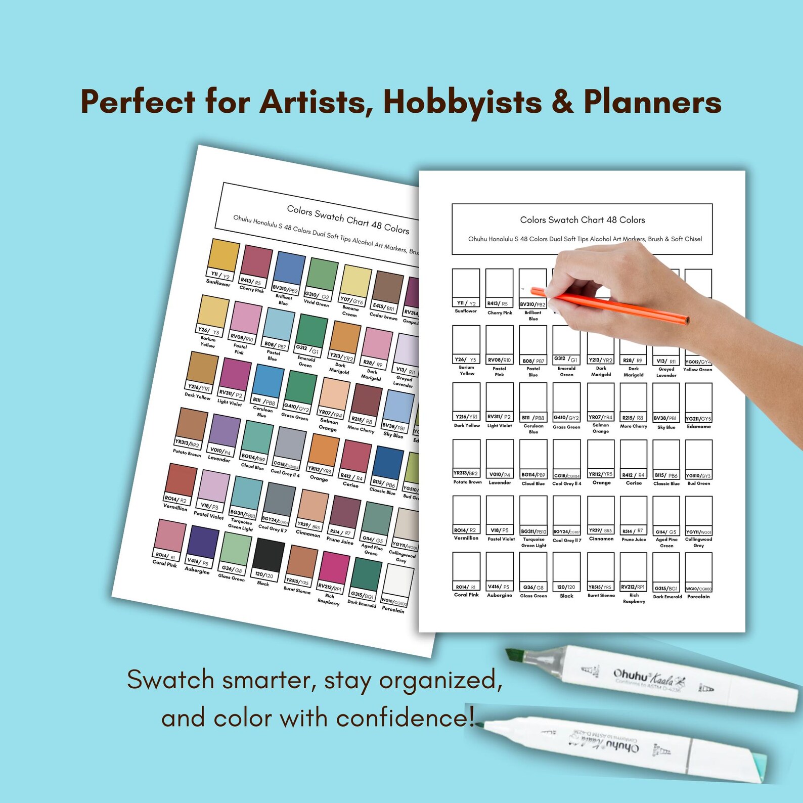 Ohuhu Honolulu 48 Color Swatch Chart: Printable Color Codes (PDF) - Etsy
