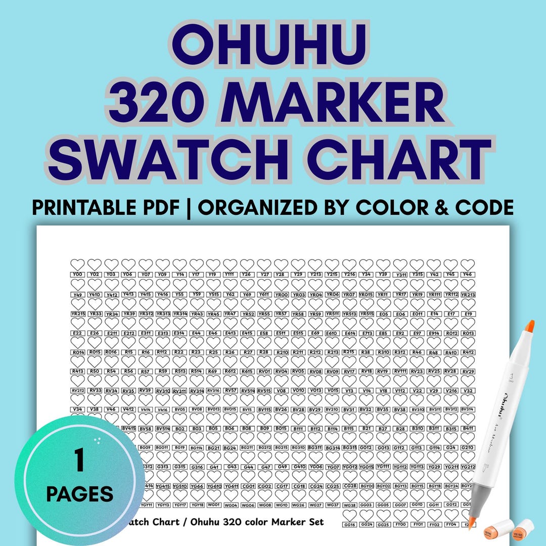 Ohuhu 320 Marker Swatch Chart - Printable Color Chart (PDF) - Etsy