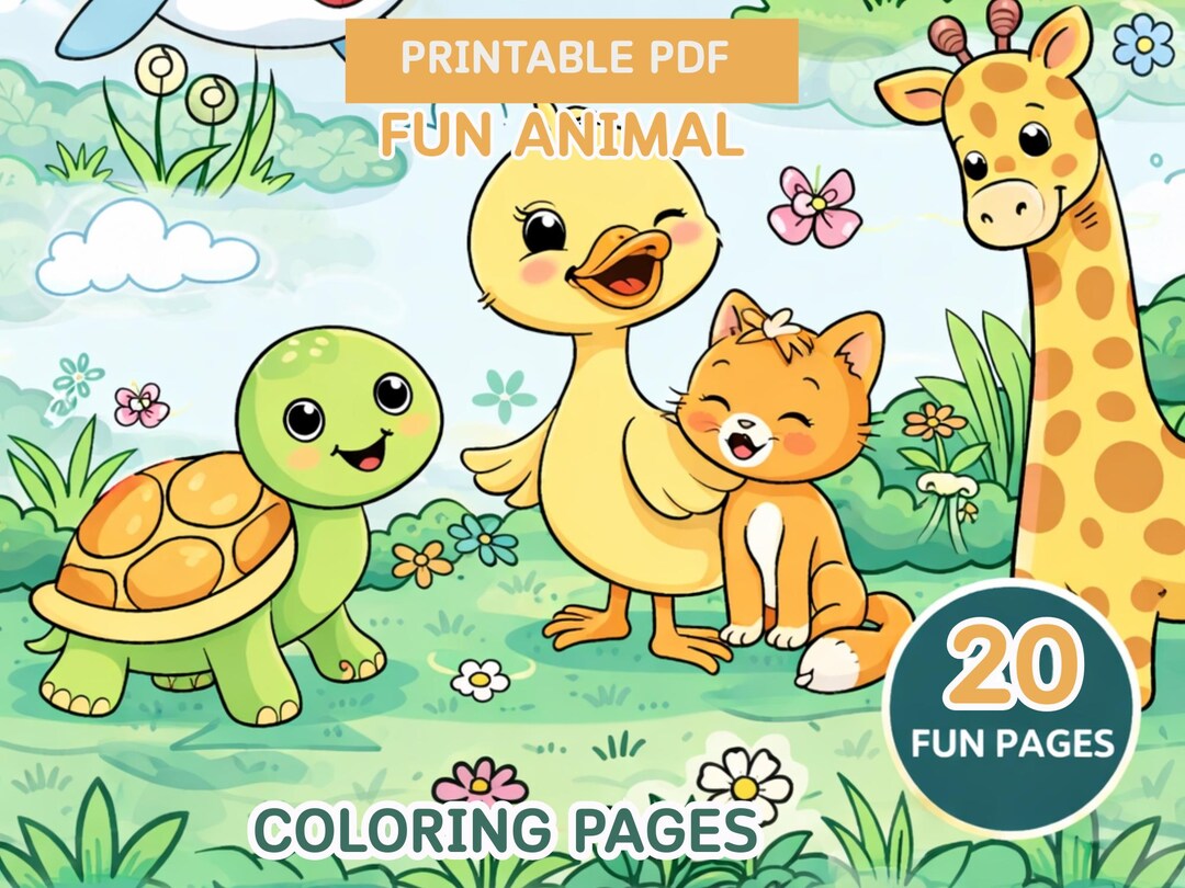 Fun Animal Coloring Pages for Kids | 20 Easy Printable Sheets (digital ...