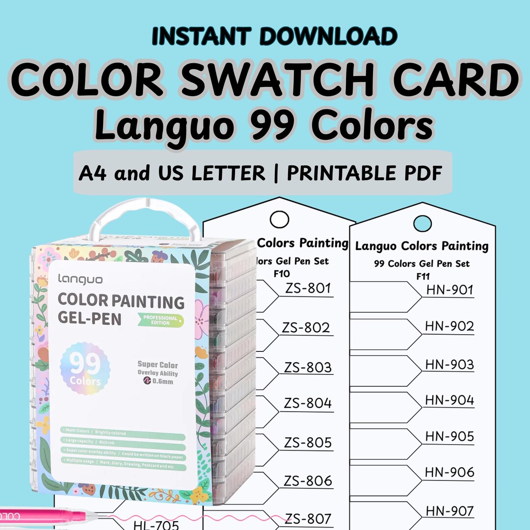 99 Colors Gel Pen Swatch Template: Printable Color Chart (instant PDF ...