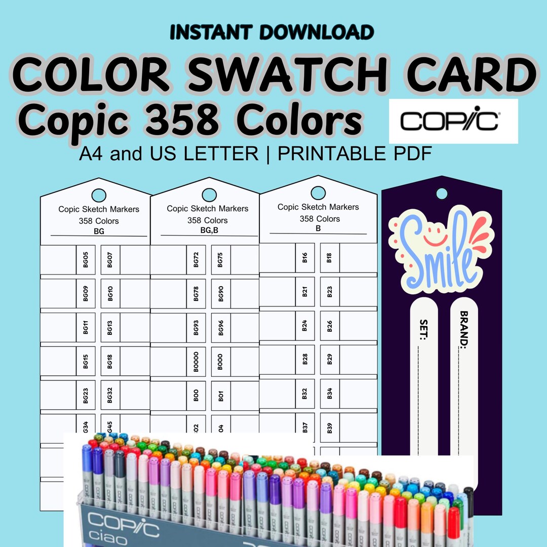Copic Sketch 358 Colors Swatch Card Template Printable PDF Alcohol ...