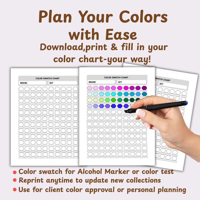 120 Color Swatch Chart Printable | Marker & Pen Swatch Template PDF ...