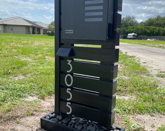 Handcrafted Wooden Mailbox With Solar Lights and House Numbers Custom ...