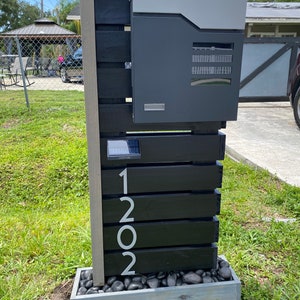 Black and Gray Custom Wooden Mailbox With Solar Light and House Numbers ...