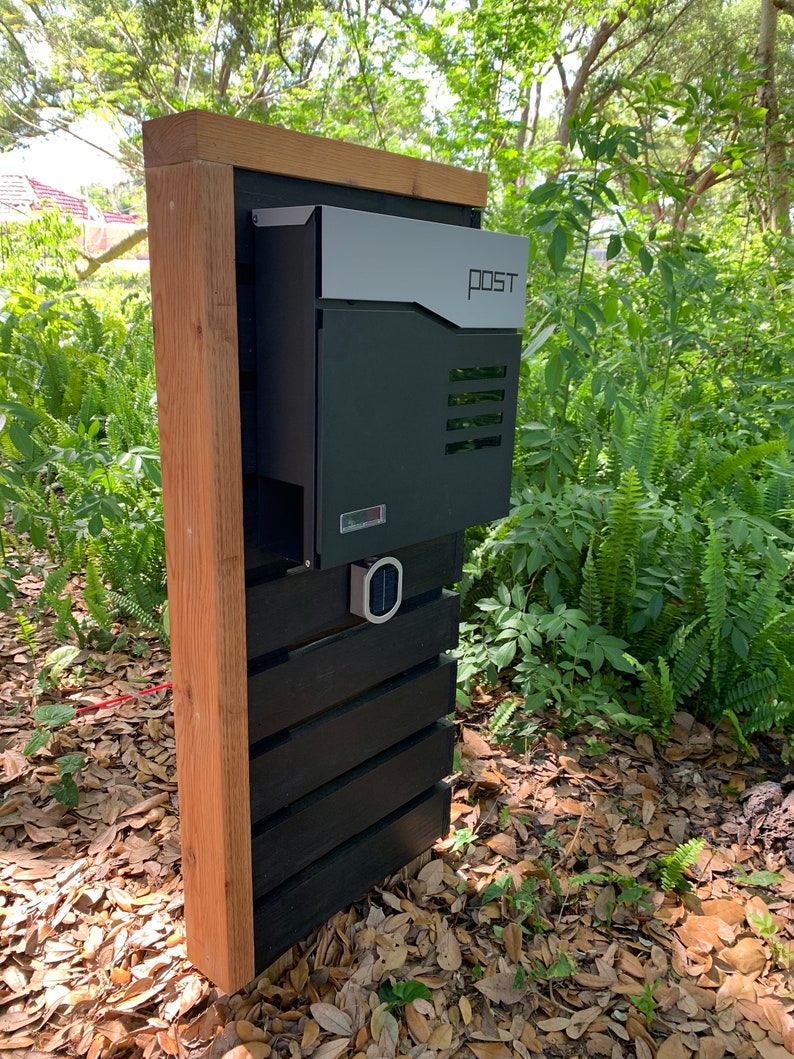 Handcrafted Wooden Mailbox With Solar Lights and House Numbers Custom ...