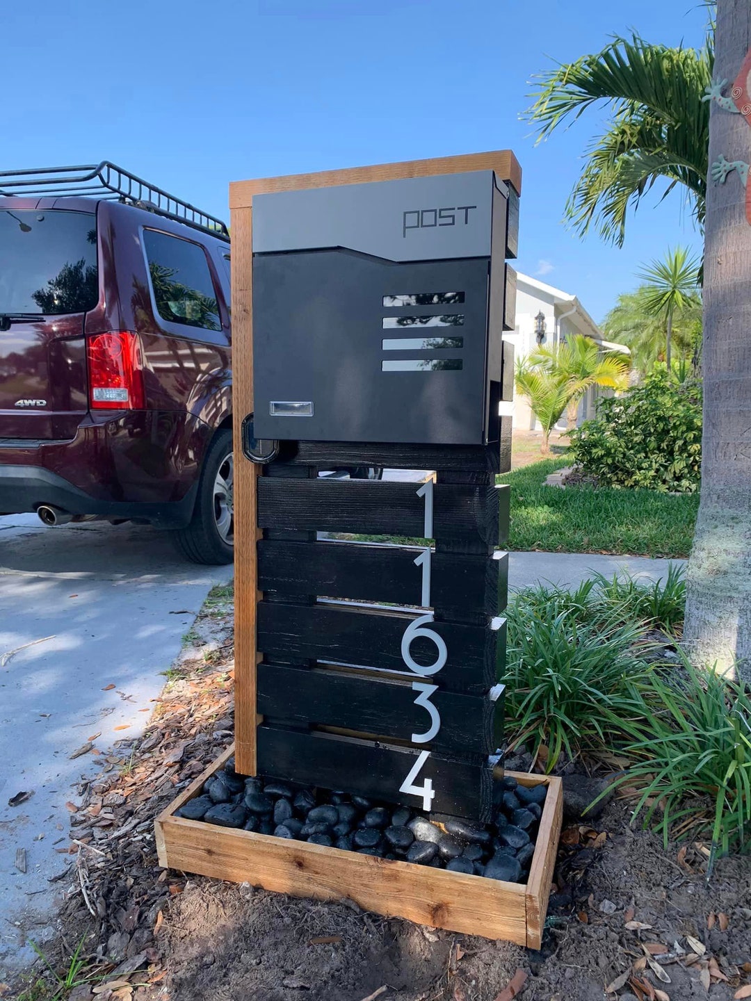 Handcrafted Wooden Mailbox With Solar Lights and House Numbers Custom ...