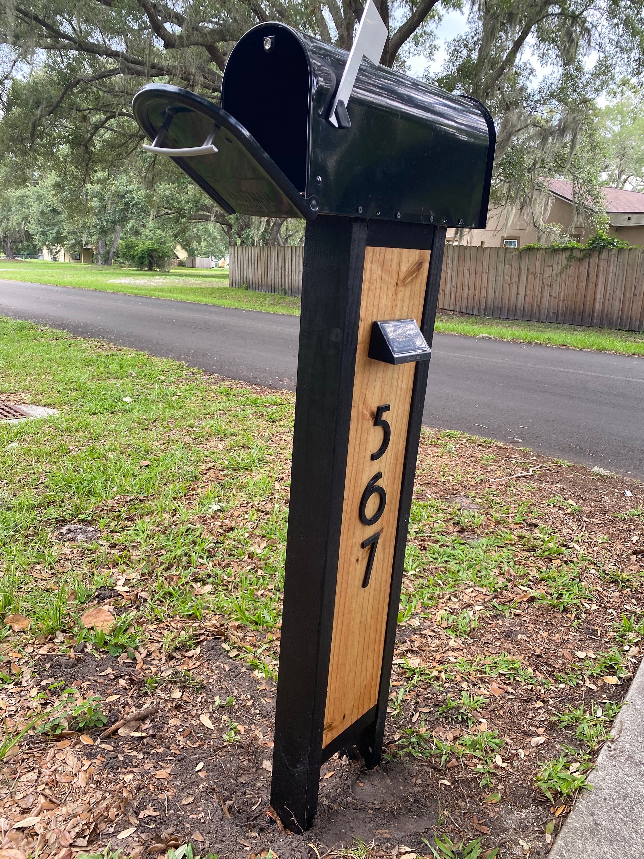 Modern Mailbox Stand Wooden With Solar Light - Etsy
