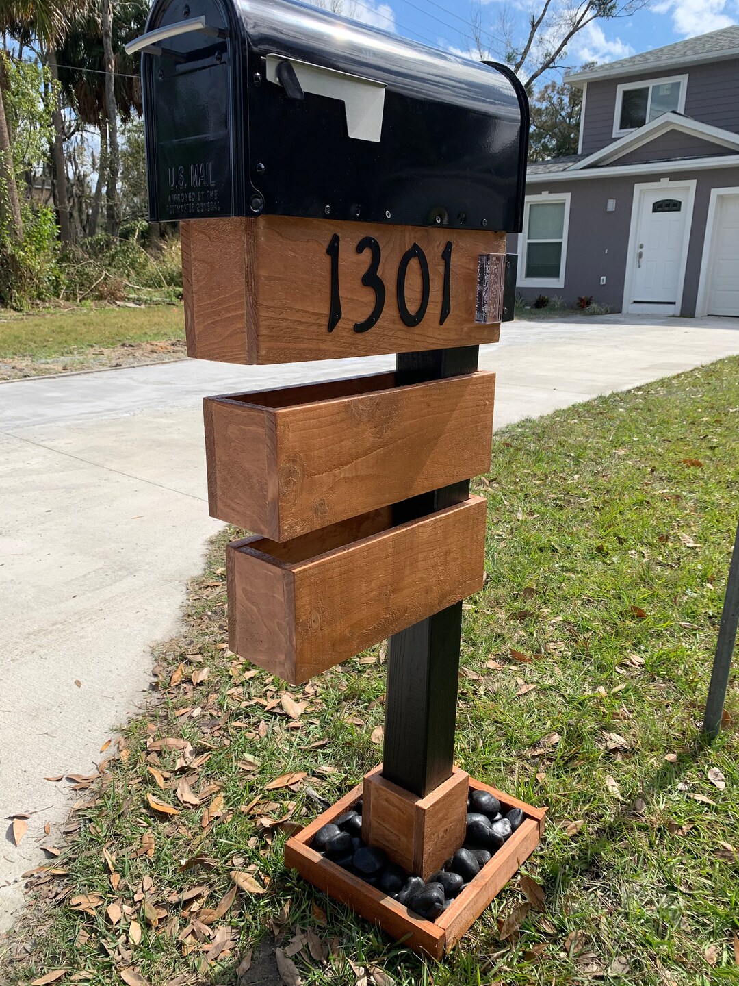 Wooden Mailbox Stand Custom With Solar Lights - Etsy
