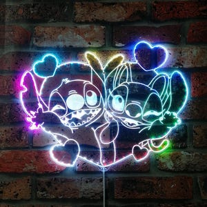 Stitch Angel Chroma Shape Light Sign, Kids Night Light, Neon Colors ...