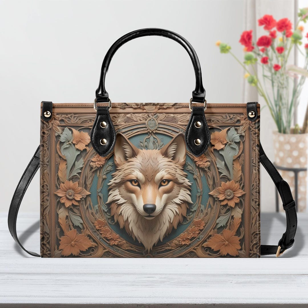 Wolf 3D Print Bag Vegan Leather Cute Handbags Shoulder Bag, Small to ...
