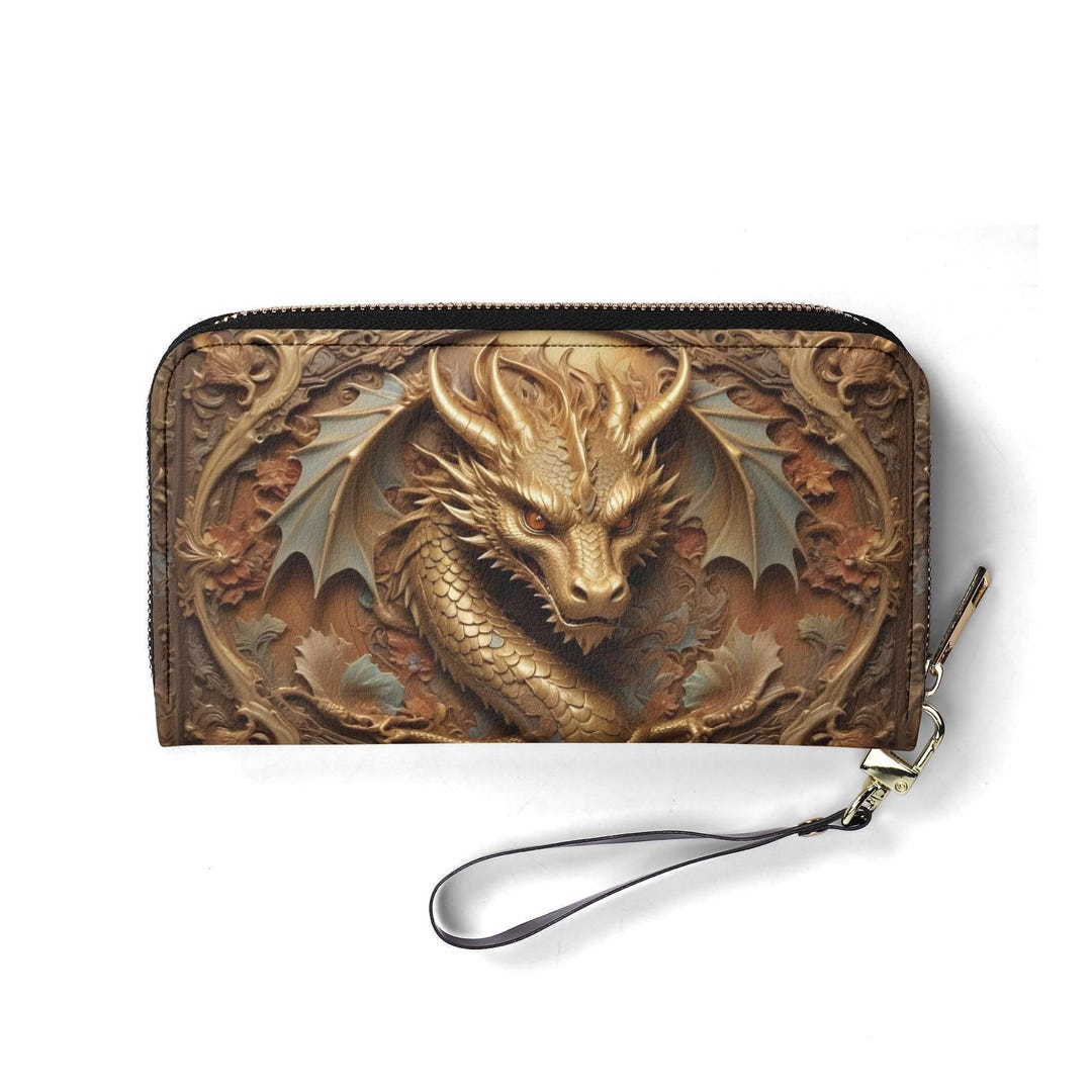 Antique Gold Dragon Wallet Vegan Leather Cute Wallet Faux Leather ...