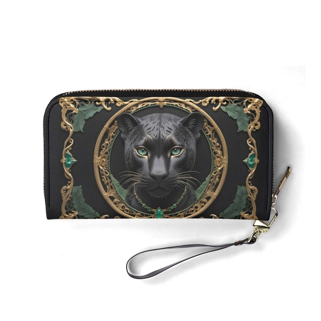Jewel Panther Wallet Vegan Leather Cute Wallet Faux Leather Wallet Zip ...