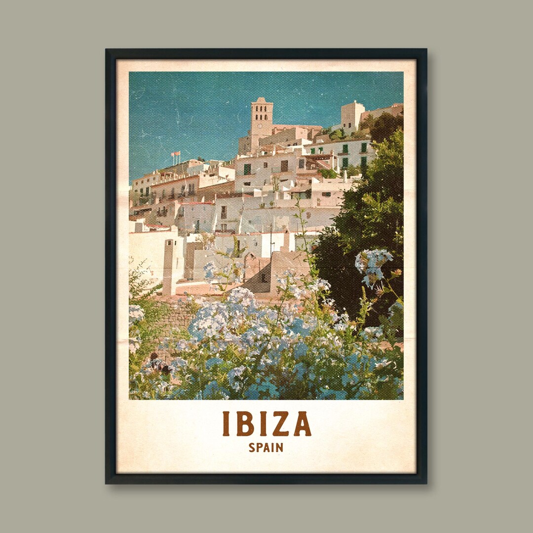 Retro Ibiza Travel Poster | Dalt Vila | Old Town | Vintage Travel Print | Distressed | Aged ...