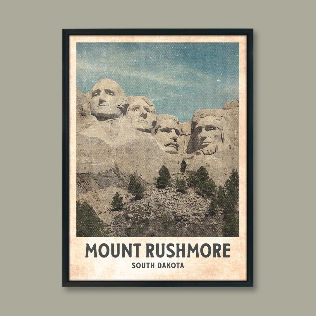 Mount Rushmore Poster South Dakota Vintage Travel Print America Aged ...