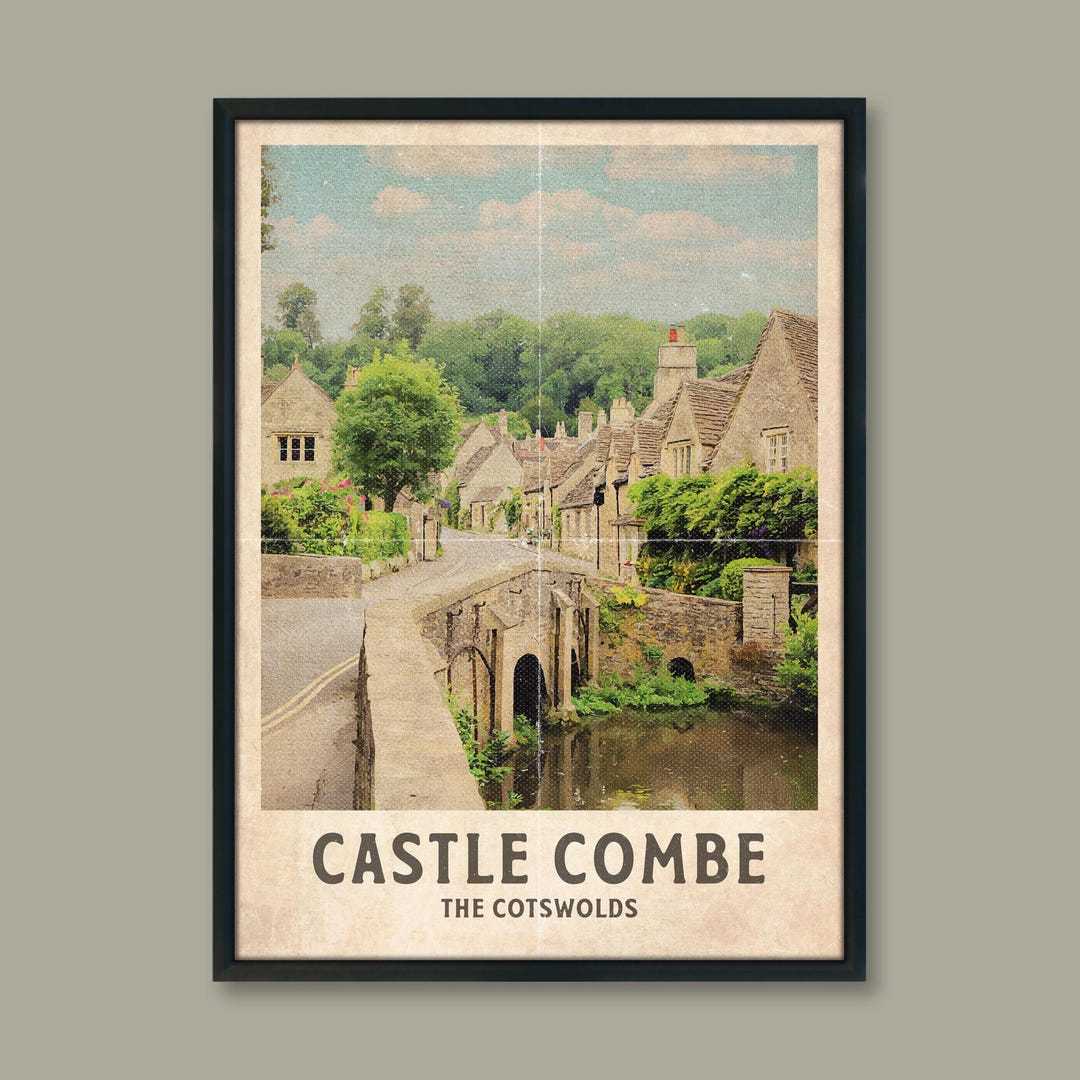 Castle Combe Vintage Travel Poster Cotswolds Travel Print Distressed ...