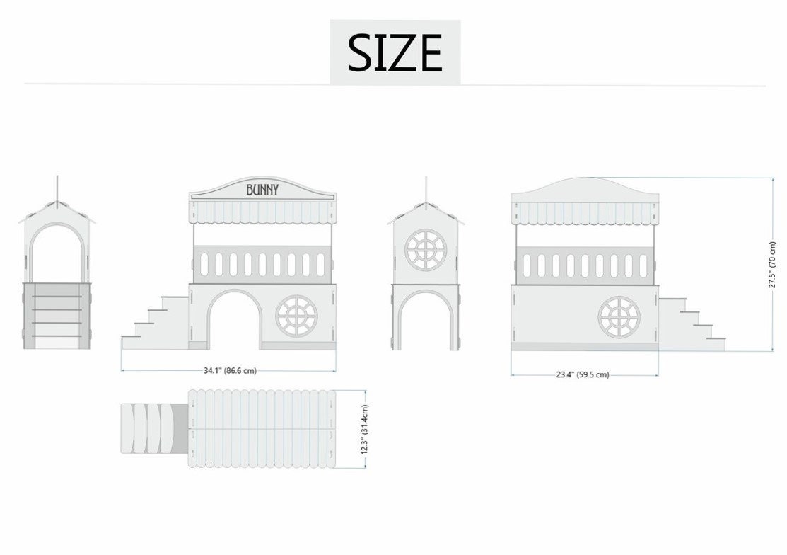 Custom Bunny Hutch, Rabbit Wooden Castle, Rabbit Hideout With Ramp ...