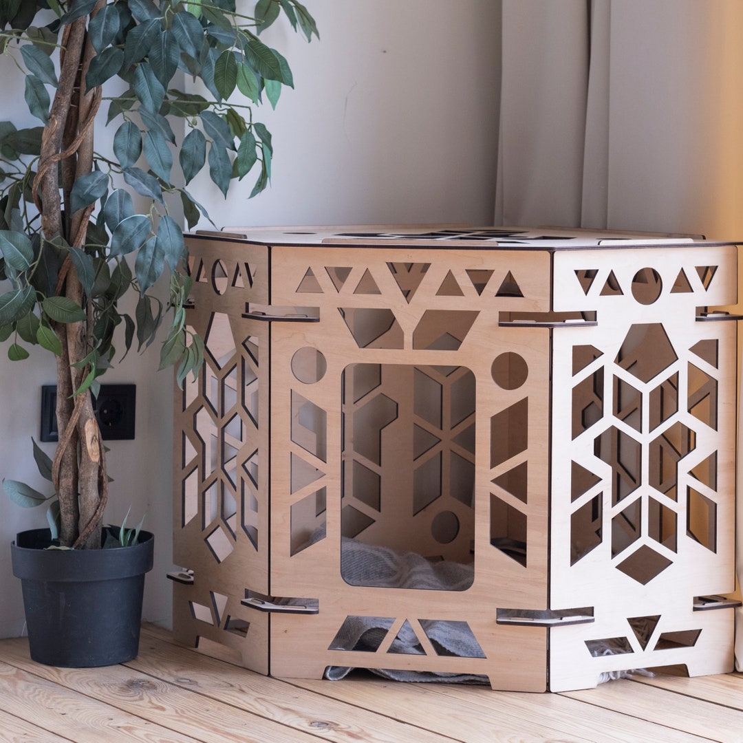 Corner Dog House, Corner Dog Crate Furniture, Wooden Dog Kennel, Dog ...