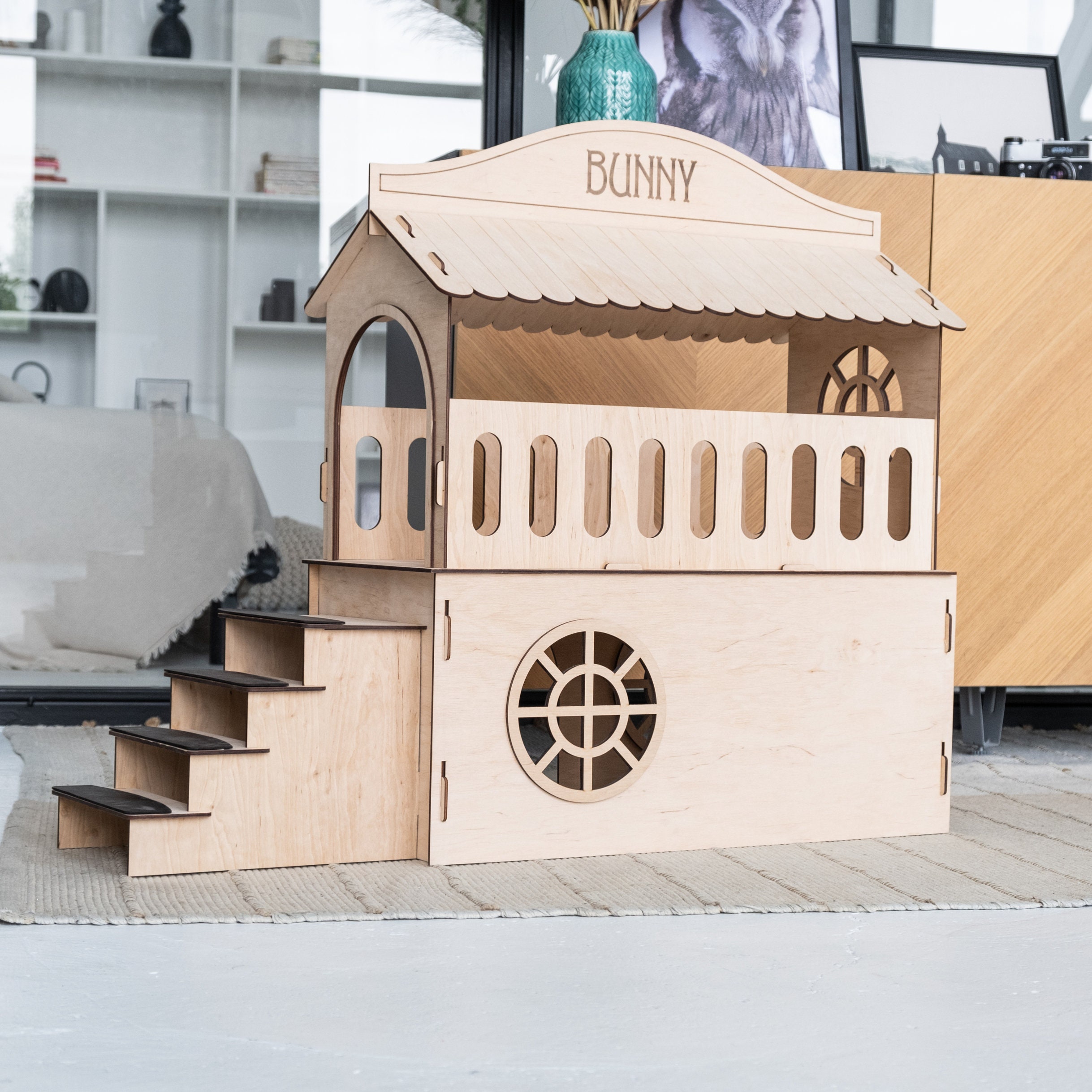 Custom Bunny Hutch, Rabbit Wooden Castle, Rabbit Hideout With Ramp ...