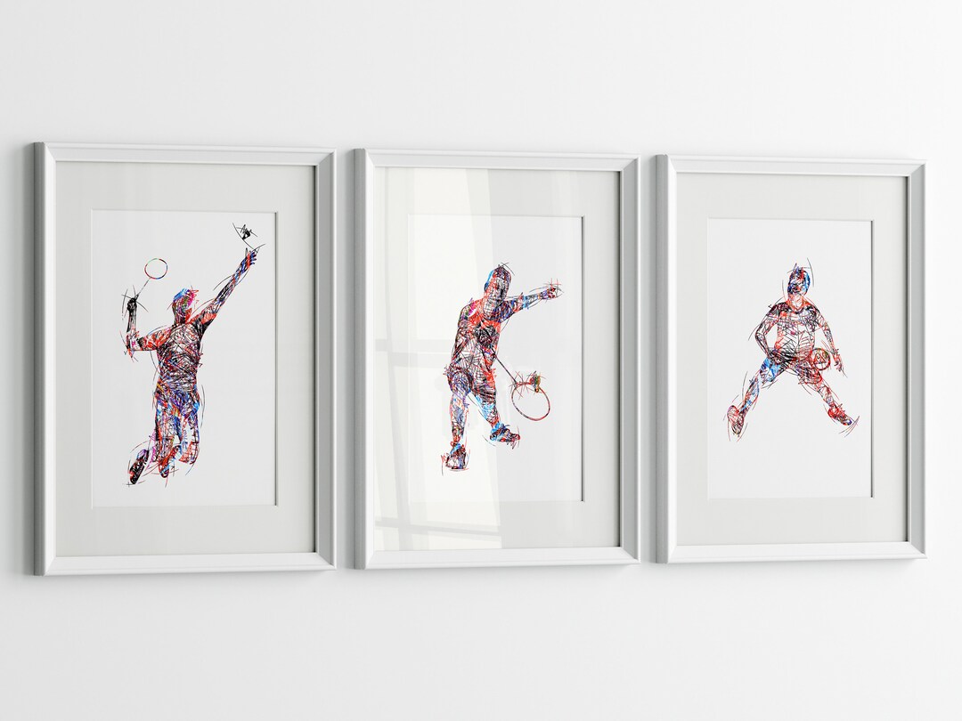 Badminton Set of Prints, Badminton Gifts , Badminton Wall Arts, Gift ...