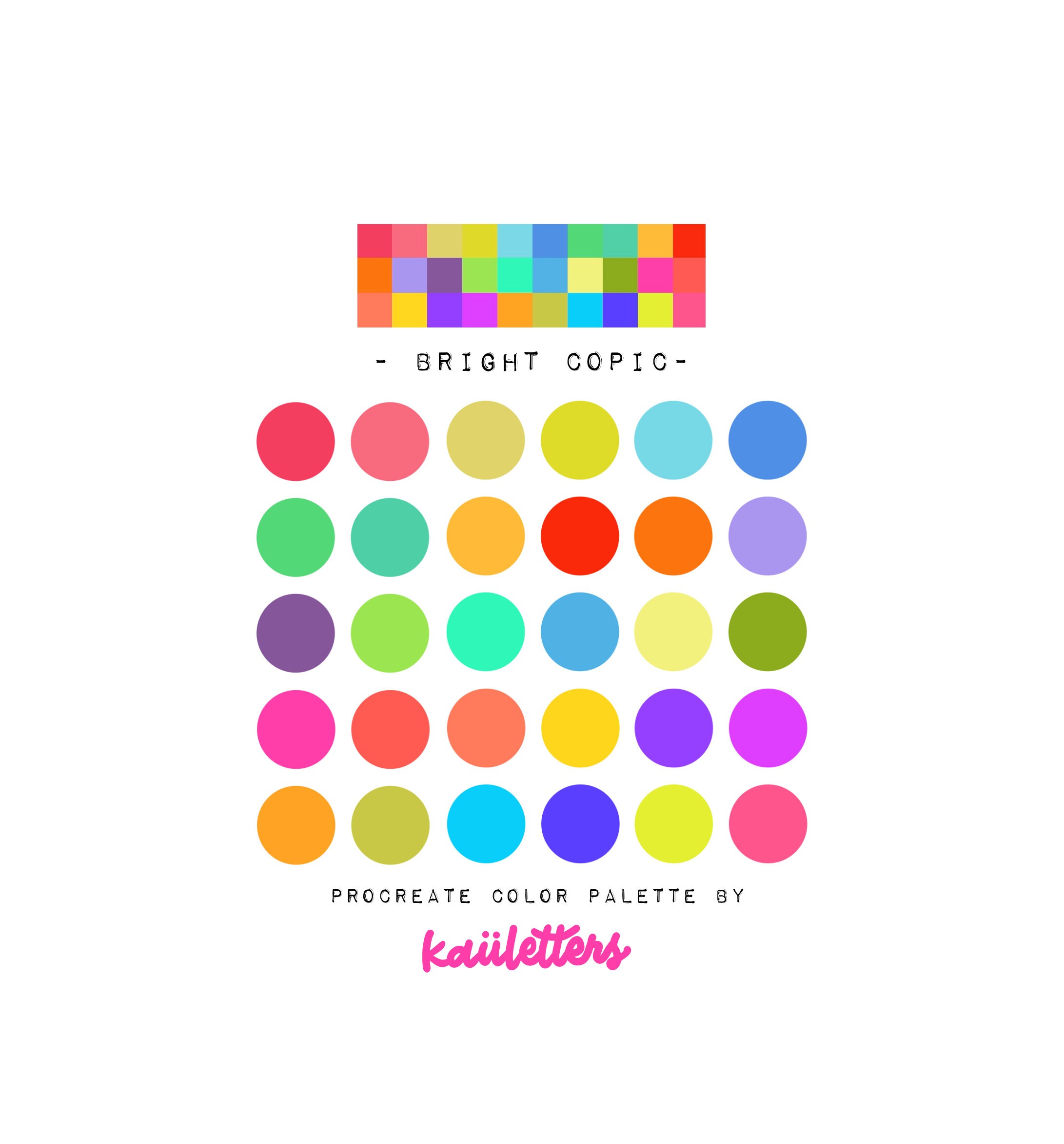 Bright Copic Procreate Color Palette, Colorful Color Palette, Procreate ...