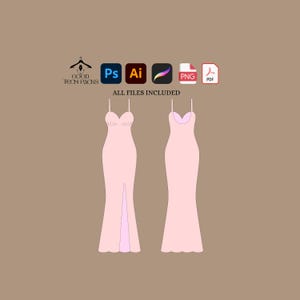 Midi Dress Tech Pack Template Clothing Procreate Vector Template Adobe ...
