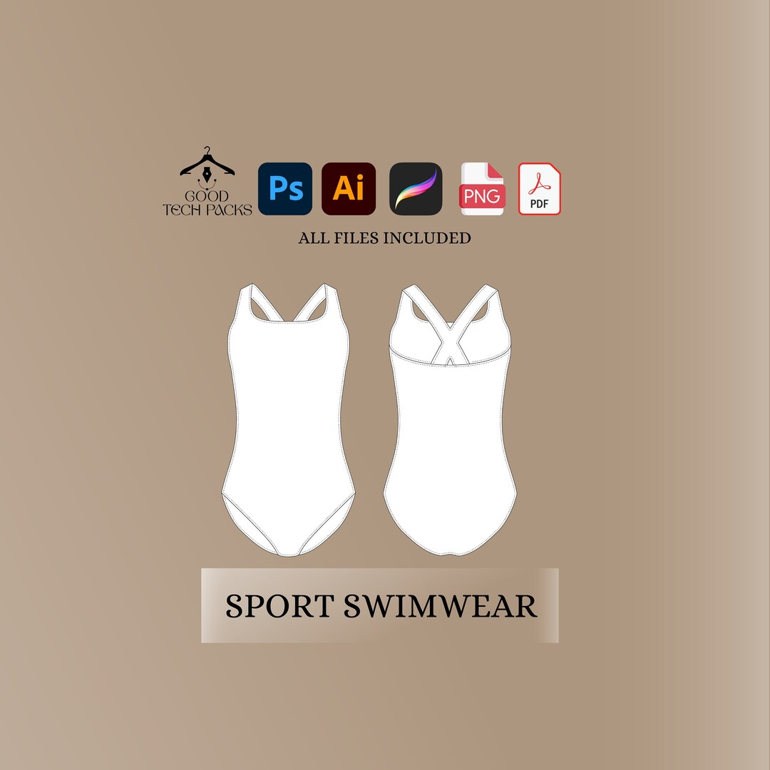 Swimsuit Tech Pack Template Swimsuit Blank Vector Tech Pack Illustrator ...