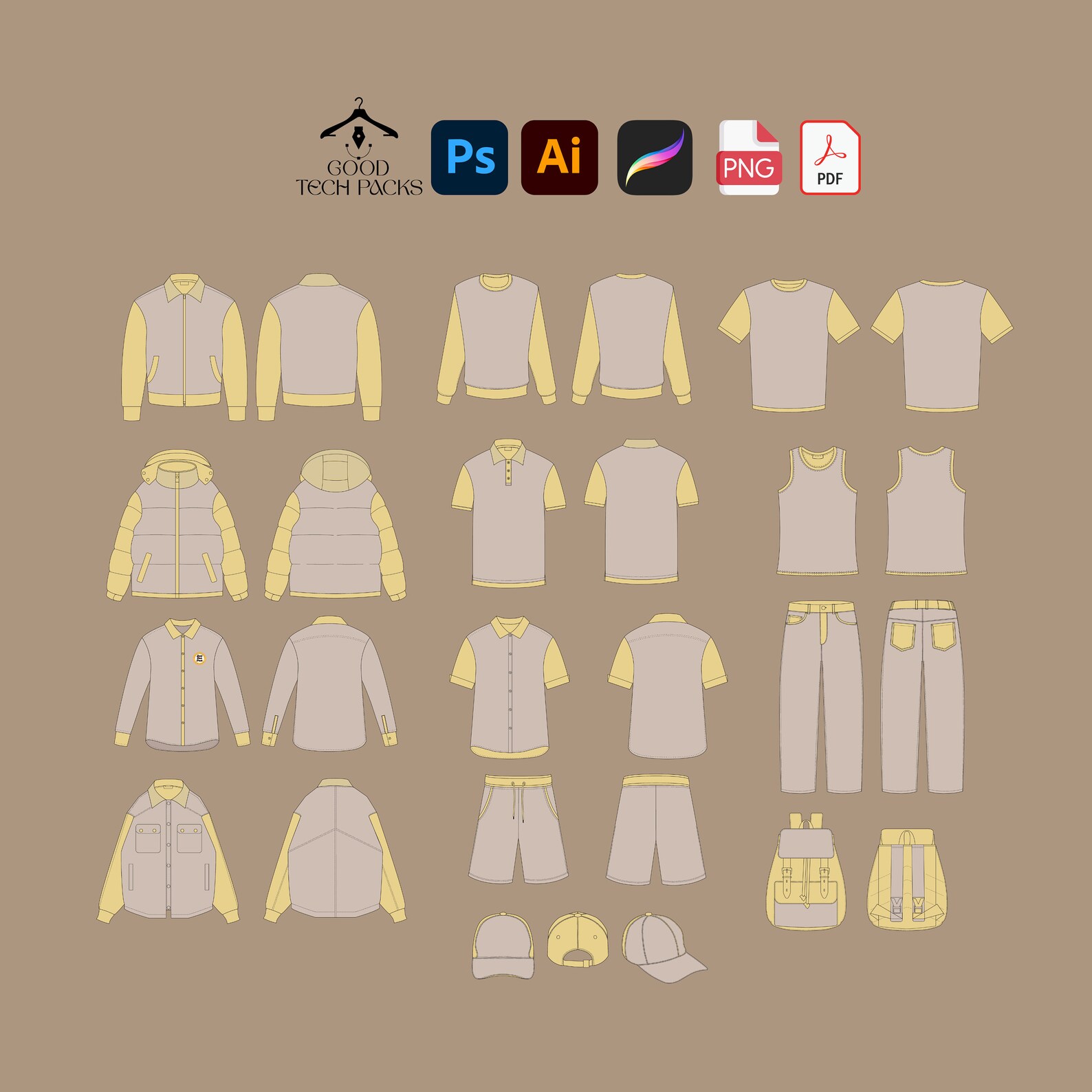 Mens Streetwear Tech Pack Template Vector Template Tech Pack Adobe ...