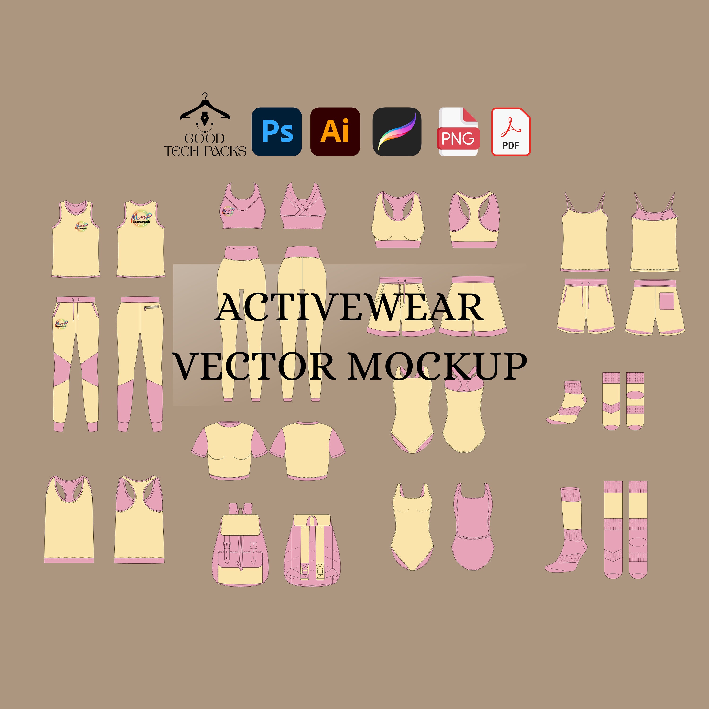 Activewear Clothing Vector Mock-ups, Streetwear Tech Drawings, Vector ...