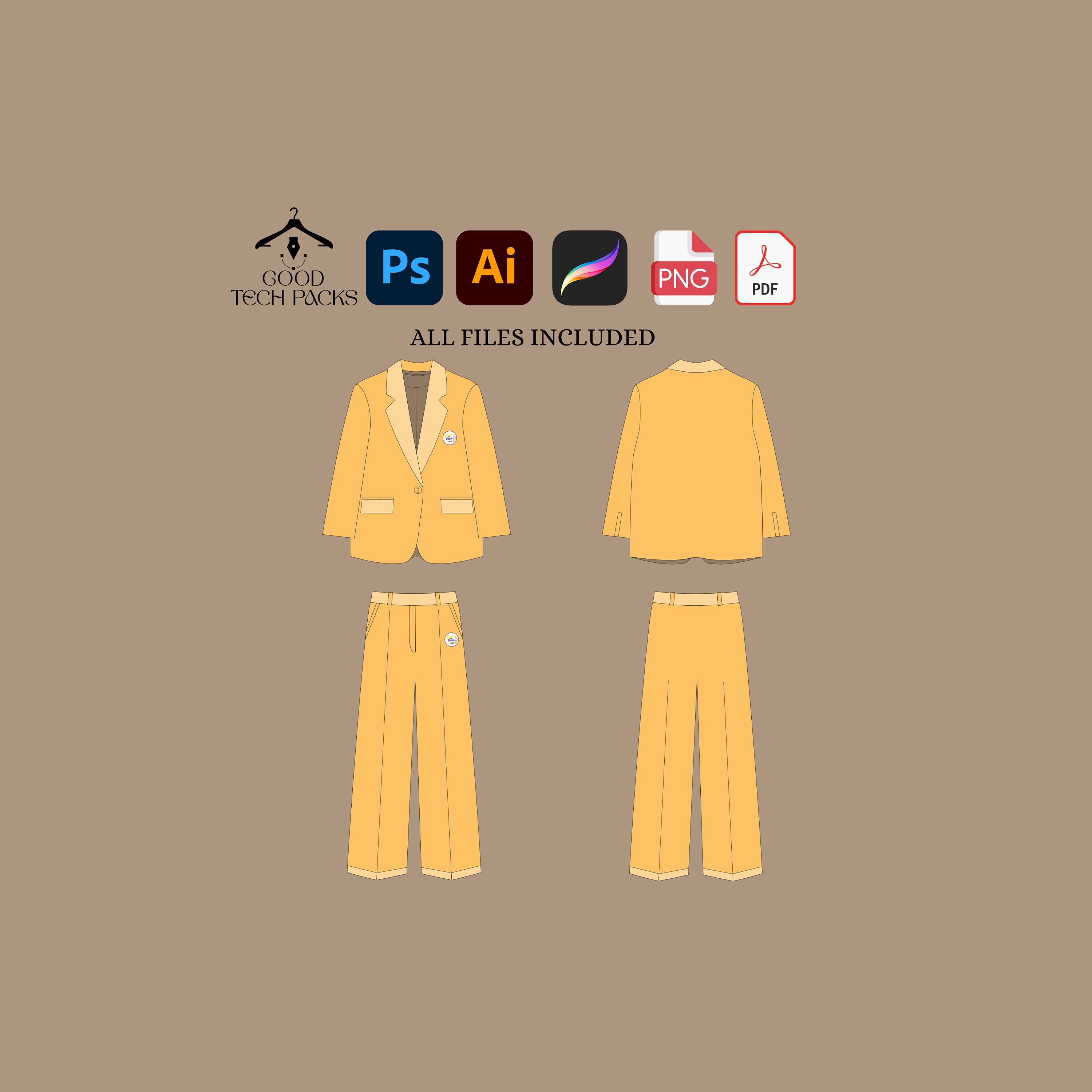 Classic Pants Blazer Tech Pack Template Vector Template Tech Pack ...