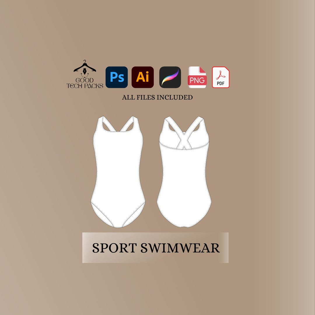 Swimsuit Tech Pack Template Clothing Procreate Vector Template Adobe ...