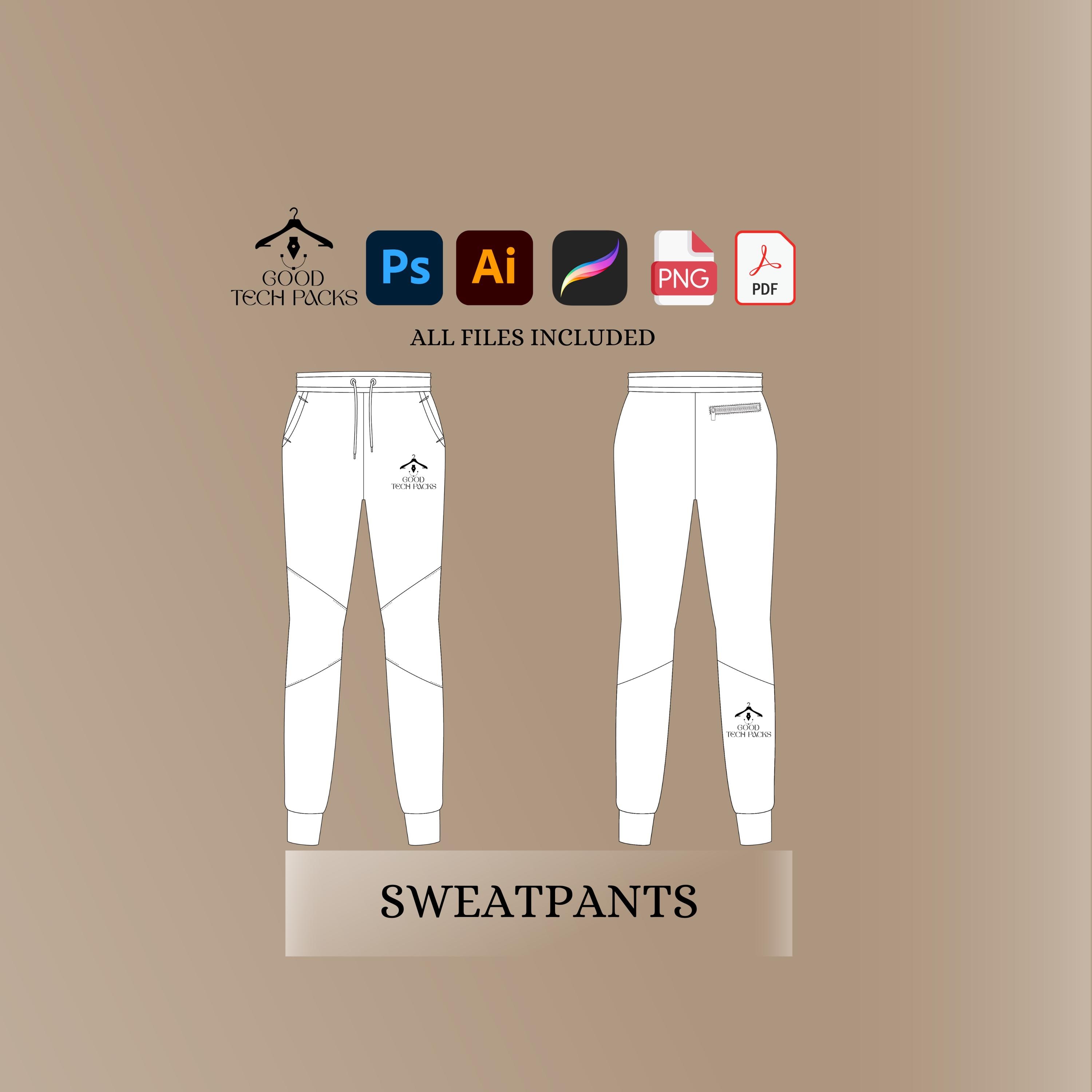 Activewear Sport Pants Tech Pack Streetwear Mockup Template Drawing ...